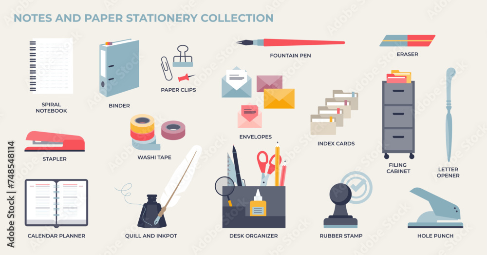 Notes and paper stationery for office and workspace tiny collection set ...