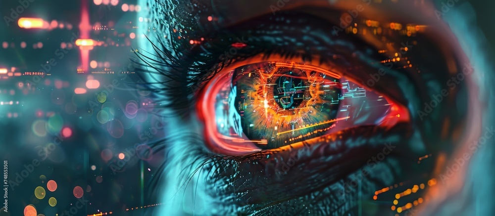 Digital eye sensory technology, Robotic eye with information. Stock ...