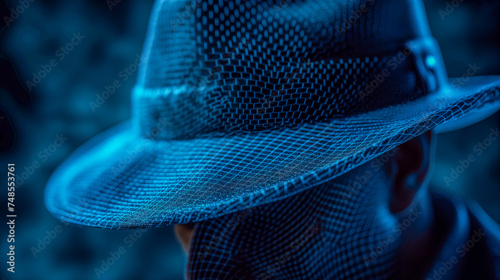 Digital closeup profile silhouette of anonymous person with hat ...