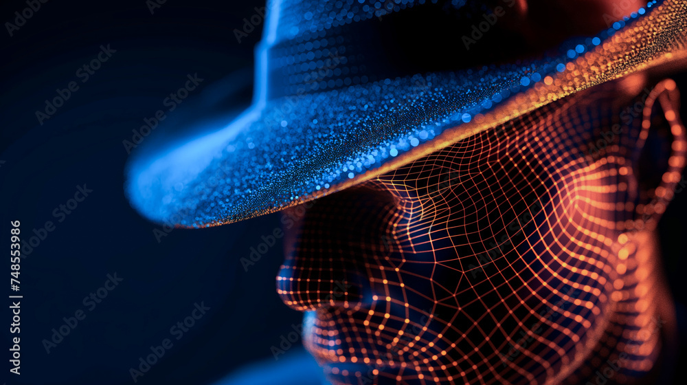 Digital closeup profile silhouette of anonymous person with hat ...