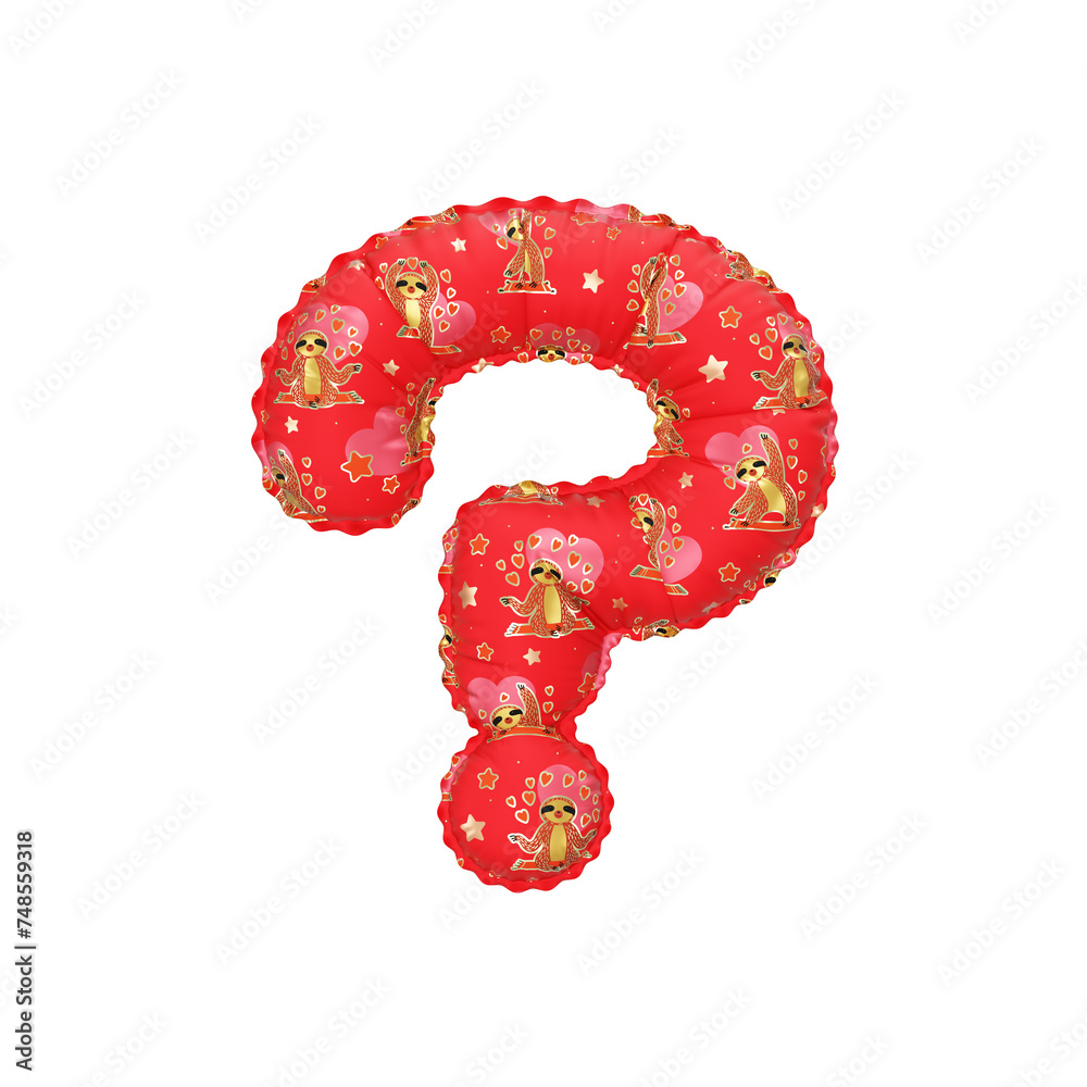 3D inflated balloon Question Symbol/sign with red yoga sloth love ...