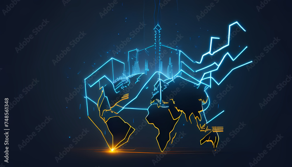 Abstract holographic world map with many connection points Created With ...