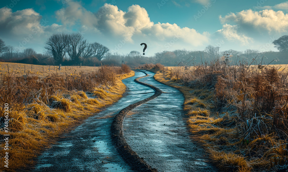 The winding road to change leading to a question mark symbolizing ...