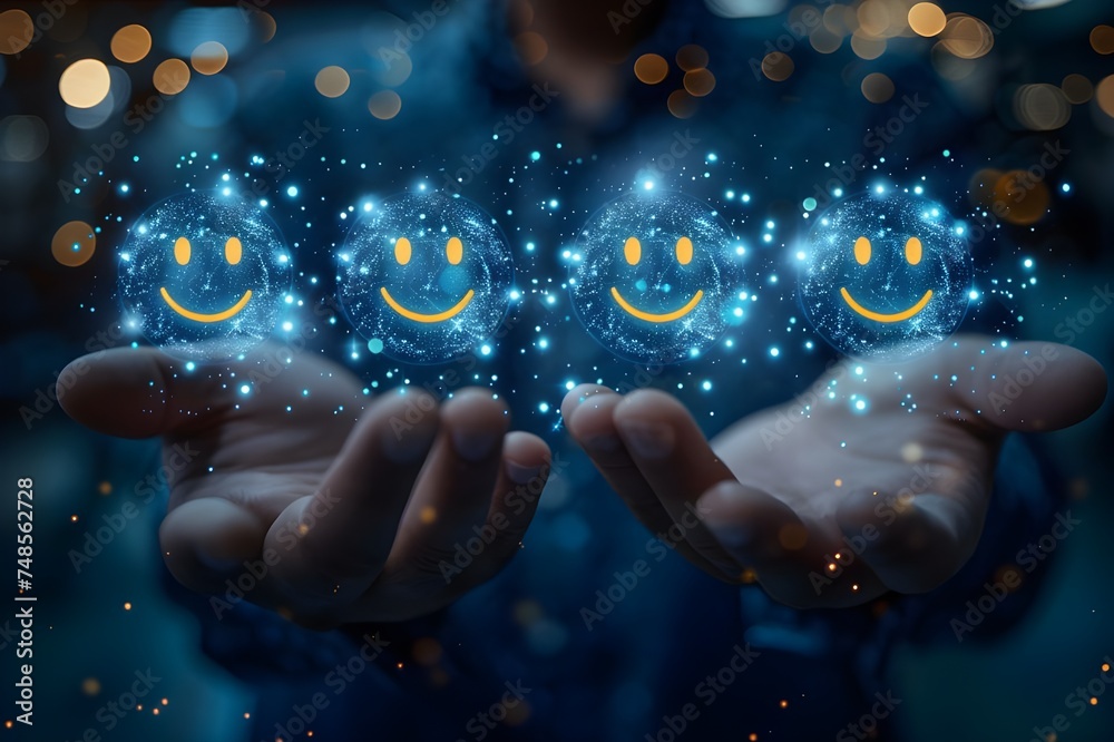 Hands Holding Smiling Emoji Amidst Cosmic Magic, Embracing Smiles under ...
