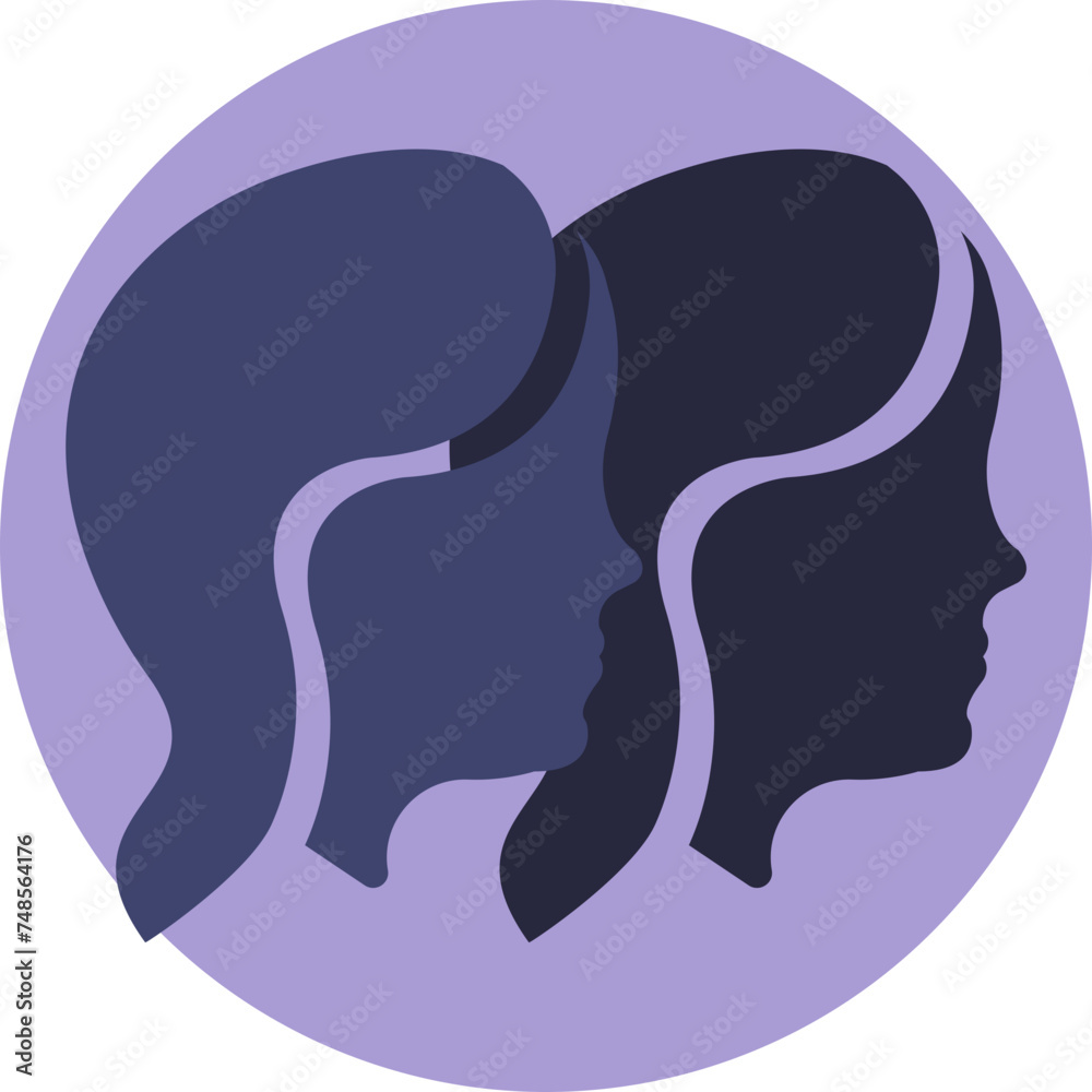 Embodying the duality of the Air sign Gemini, this icon features ...