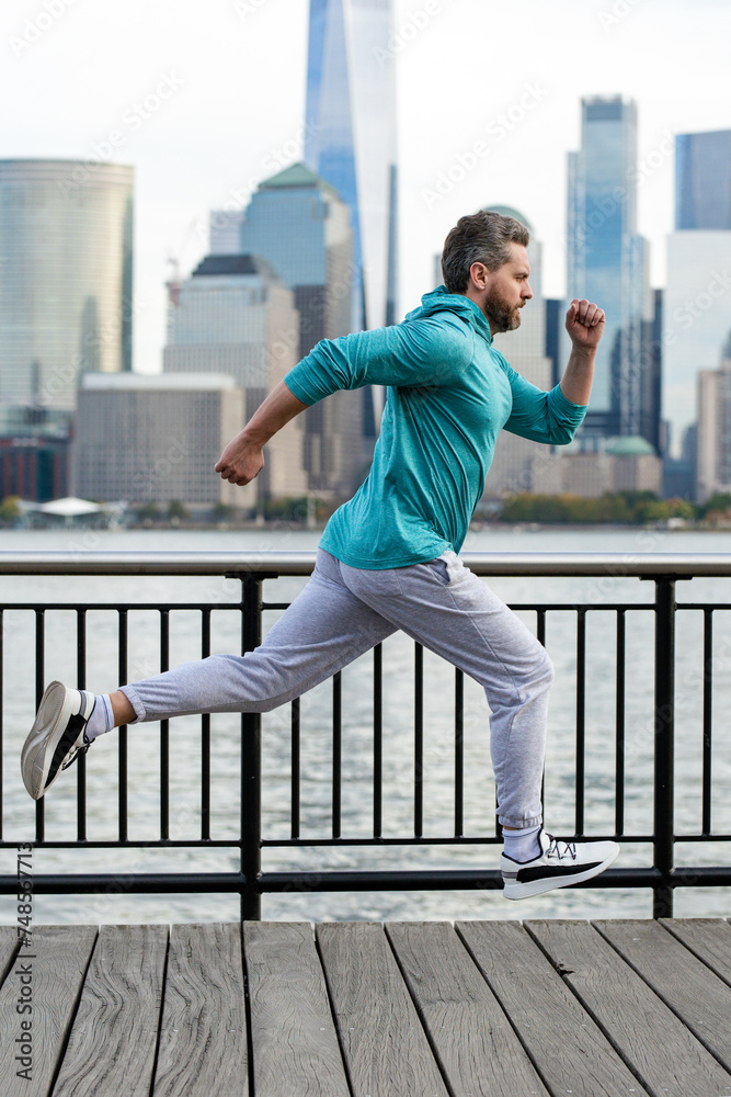 Run. Healthy Man running in New York City. Fitness sport, man runner is ...