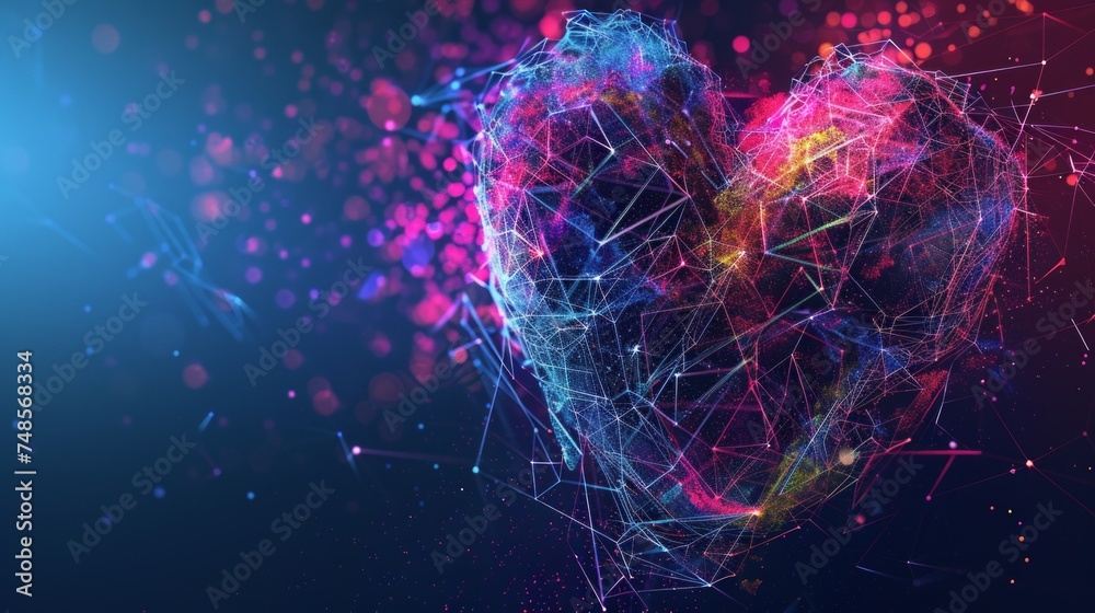 Abstract digital heart network takes shape, revealing its intricate ...