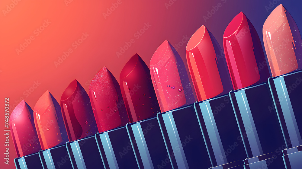 Assortment of colorful lipsticks on a gradient background. Product ...