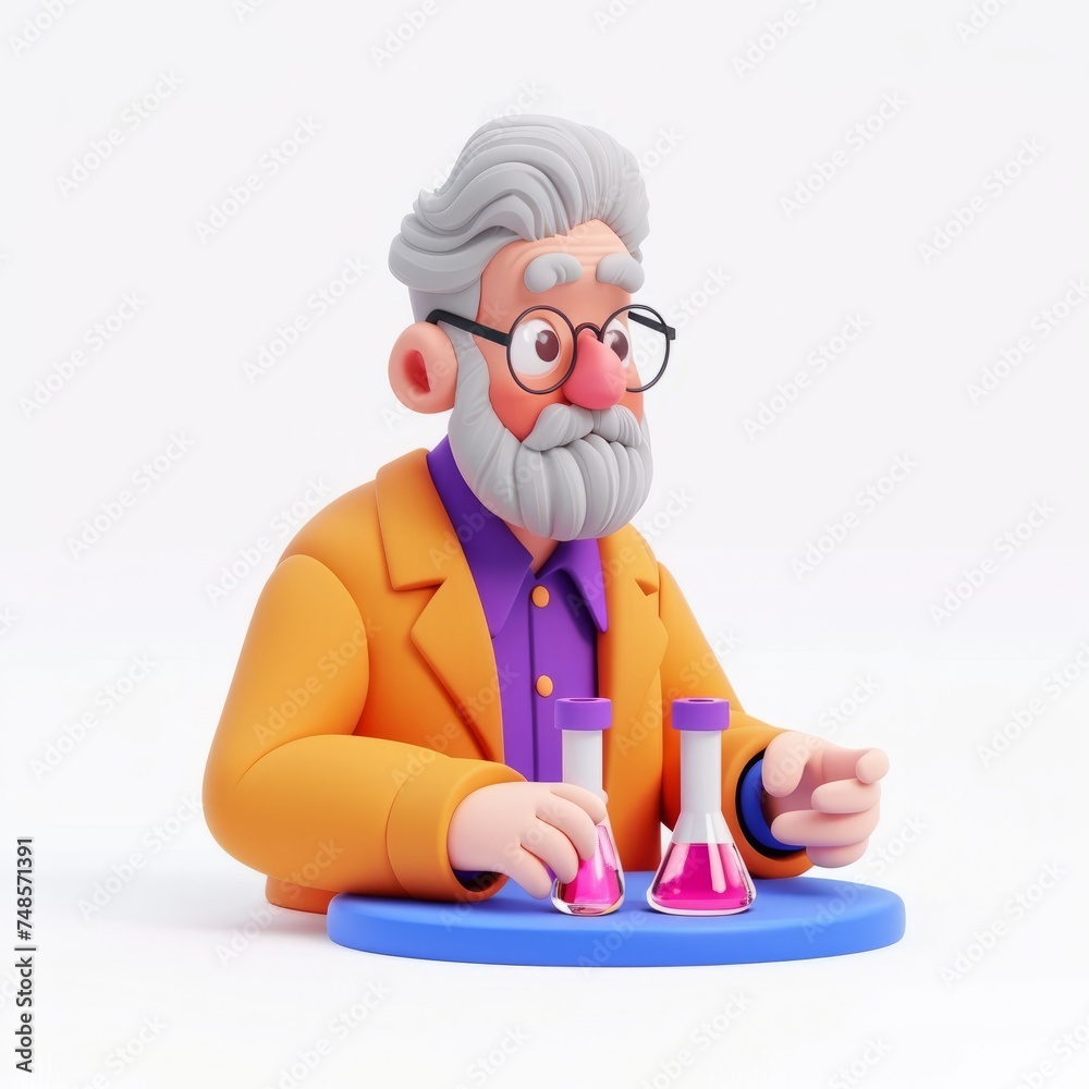 Elderly clay animation character wearing a scientist's lab coat and ...