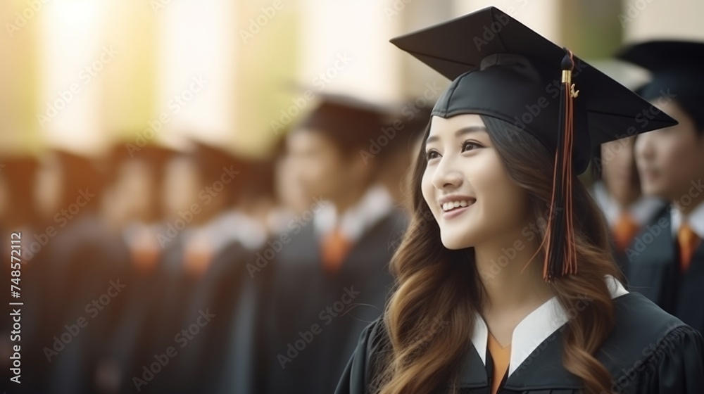 Happy graduating international students wearing bachelor gowns and ...