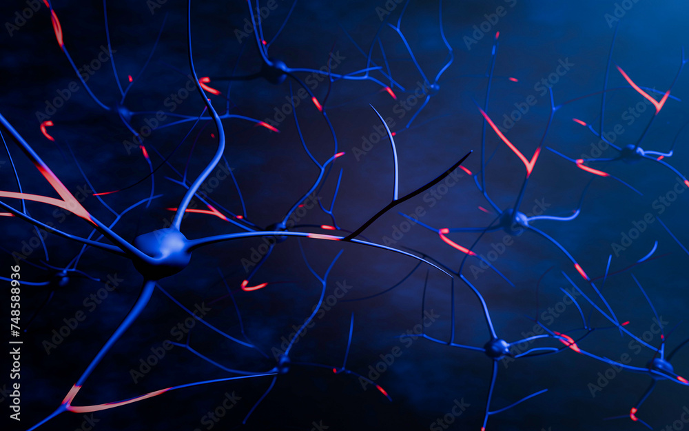 Nerves in the body model have electrical currents, indicating the ...