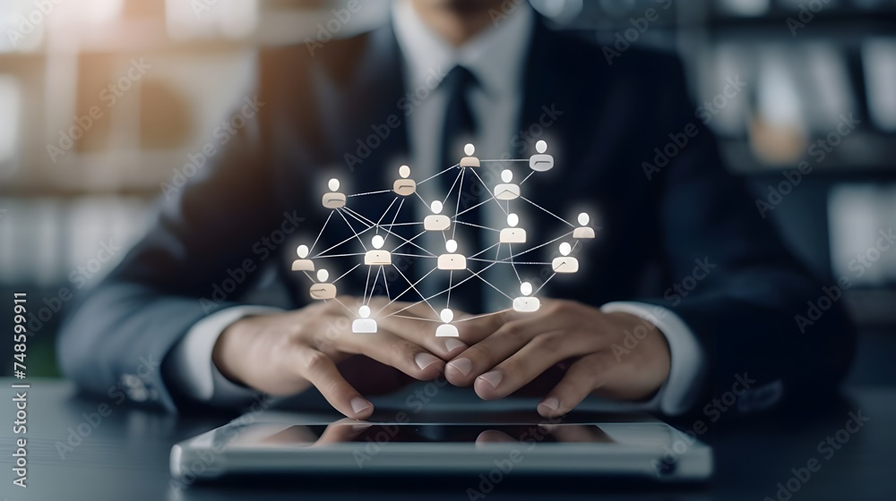 Leader and business team engaged in working business process ...