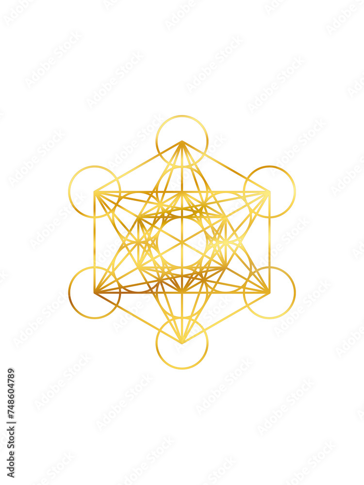Metatron cube gold symbol isolated on white background. Sacred geometry ...