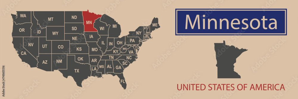 Vector map borders of the USA Minnesota state. State of Minnesota on ...