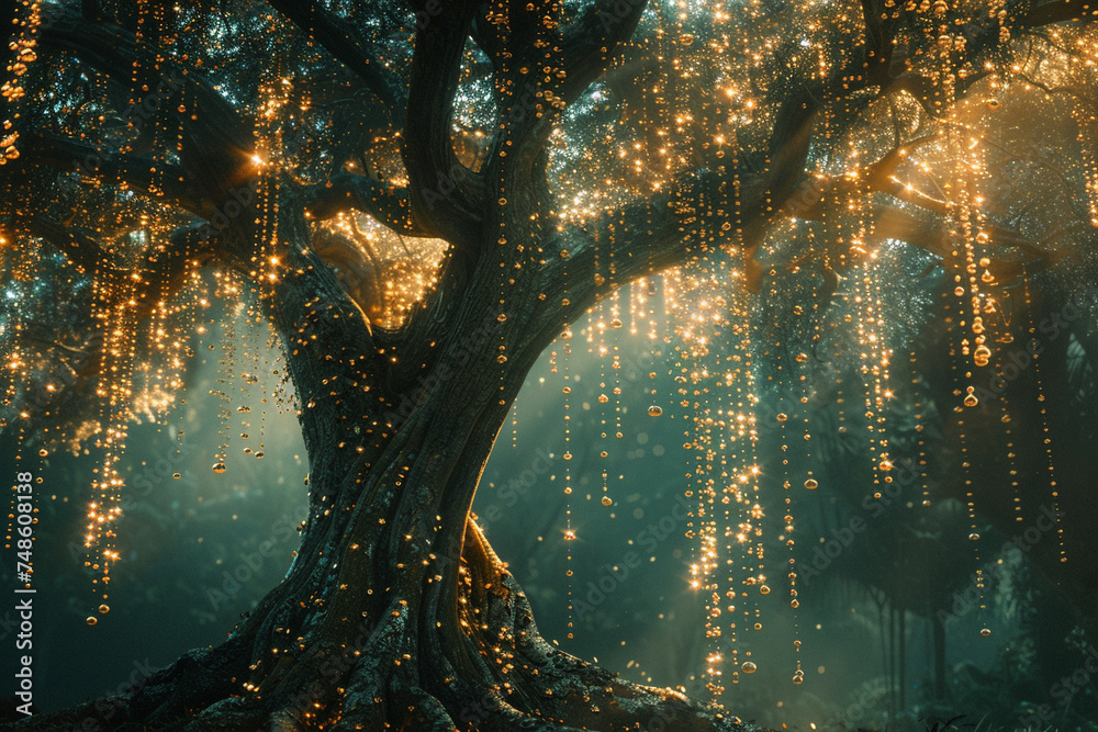 Ancient tree in new world branches dripping with money. Enchanted ...