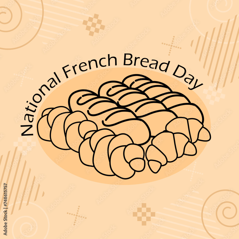 National French Bread Day event banner. Line art illustration of French ...