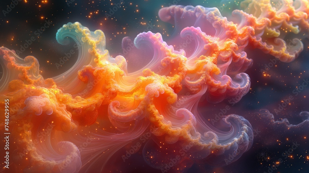 Fibonacci sequence, fractal design, digital lighting. Illustration of ...