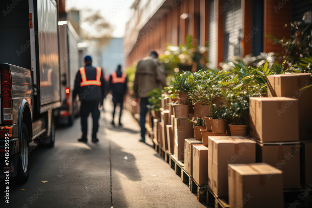 Various tA teams use hand trucks to load delivery vans with cardboard ...