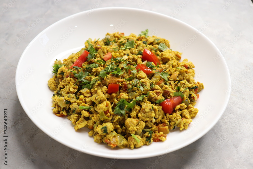Anda Masala Bhurji or Spicy Indian scrambled eggs with bread or Bun Pav ...