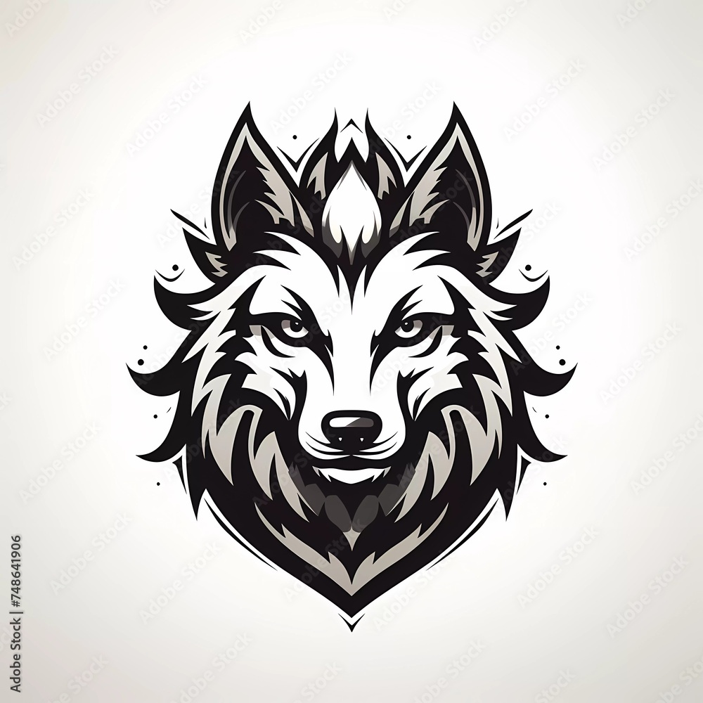 black and white vector logo of a wolf head wearing a crown, on a ...