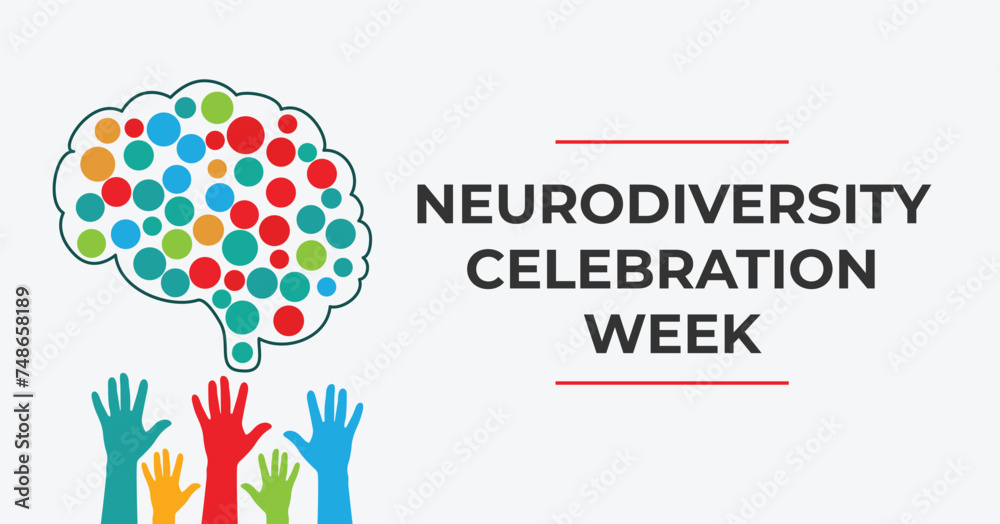 Neurodiversity Celebration Week. Vector banner. Colored dots show brain ...