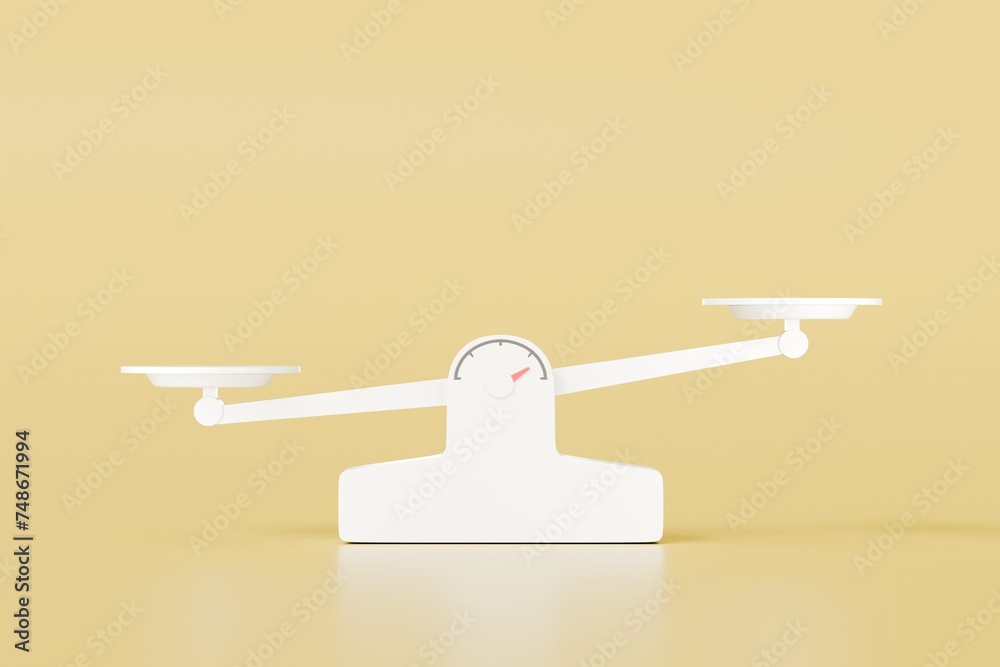 3D White Scales icon. comparison weight, Libra, unbalanced, minimal ...