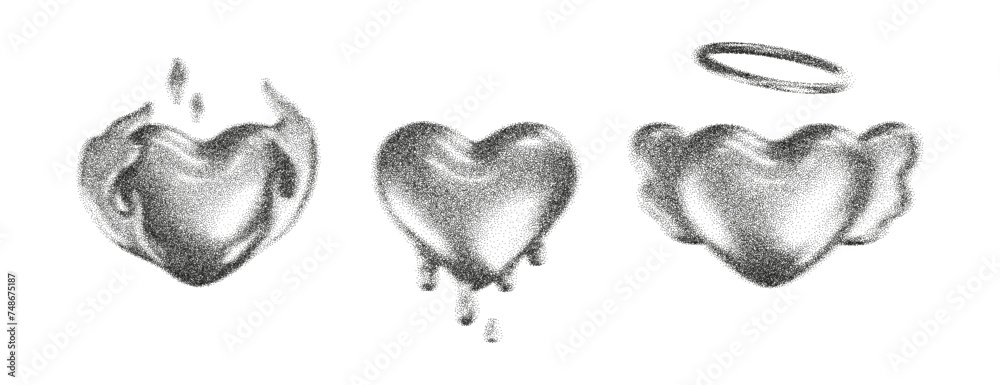 3d gritty hearts with grain gradient effect in y2k style isolated on ...