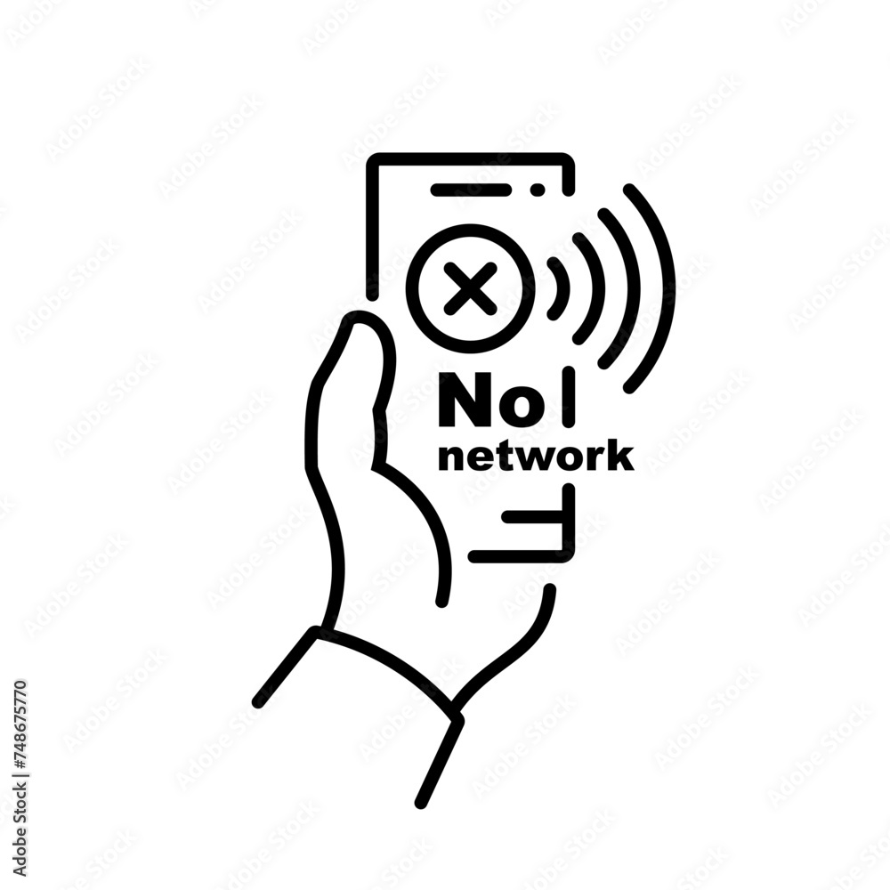 No connection icon, on the screen of the smartphone. Wi-fi sign with ...