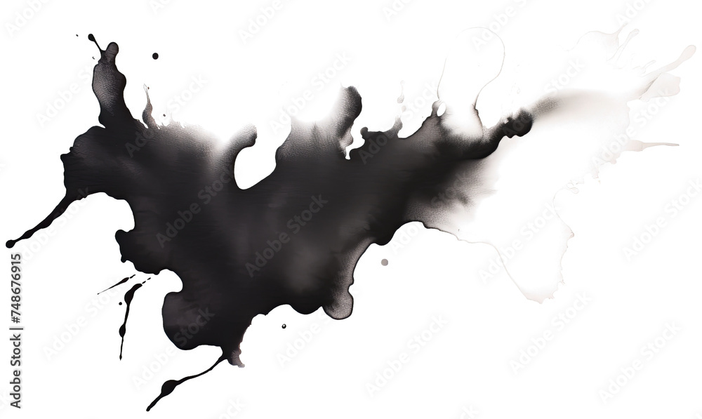 black watercolor ink blot isolated on a white transparent background ...