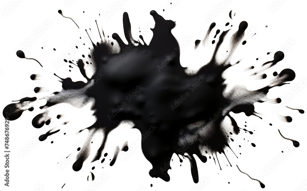black watercolor ink blot isolated on a white transparent background ...