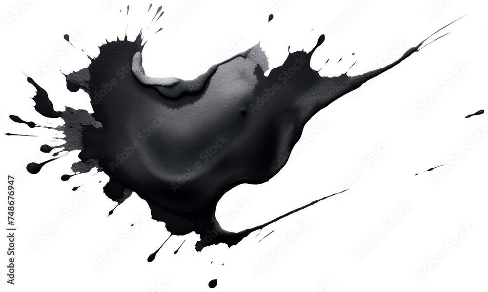 black watercolor ink blot isolated on a white transparent background ...