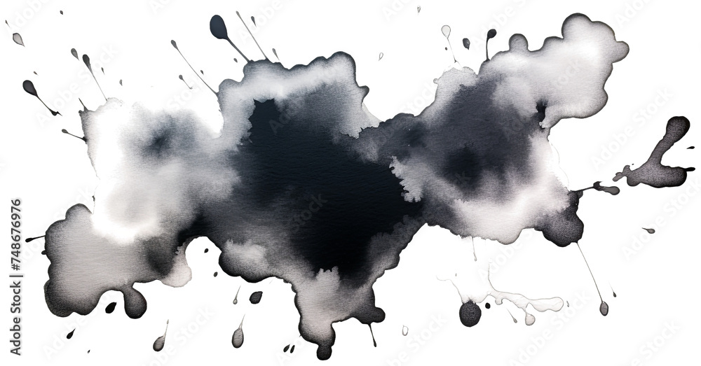 black watercolor ink blot isolated on a white transparent background ...