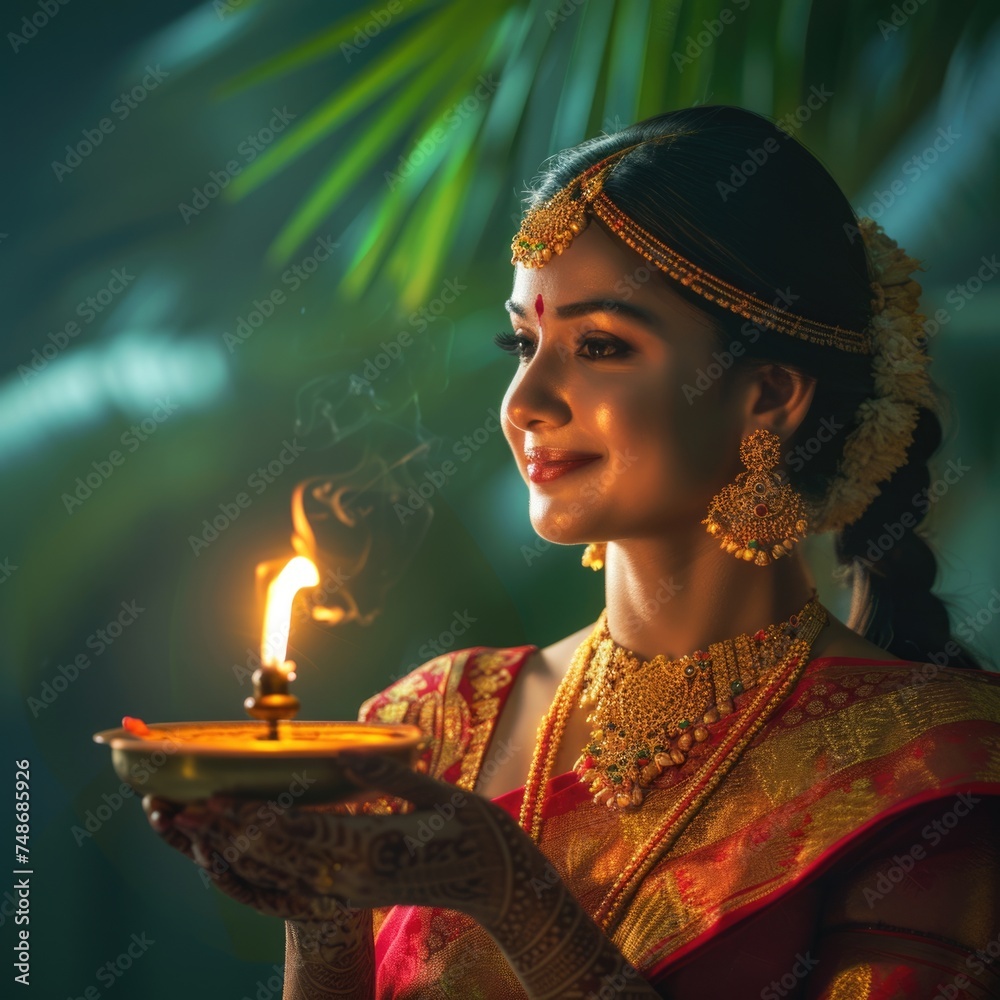 Indian Woman Performing Aarti with Diya in Hand. Fictional Character ...