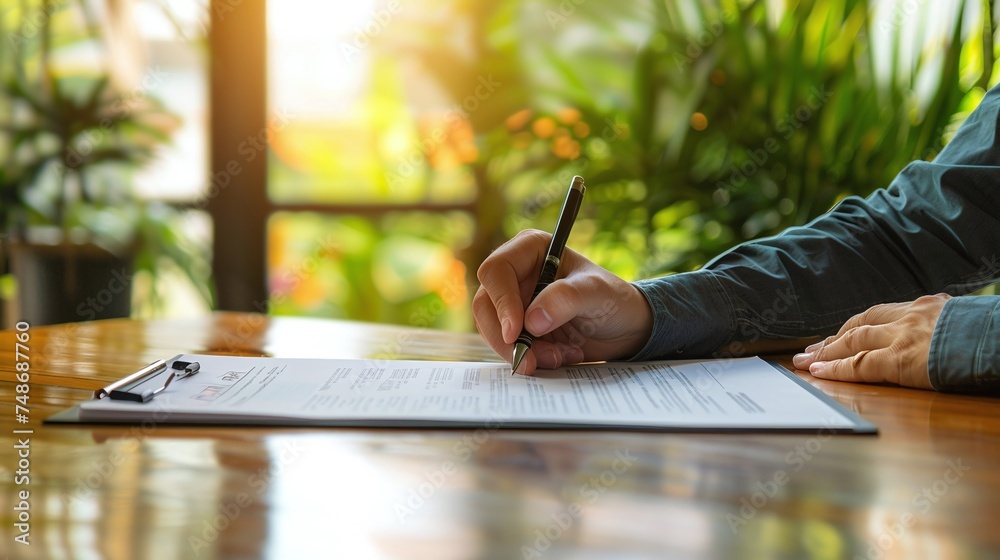 executive manager signing contract, partnership agreement on desk in ...