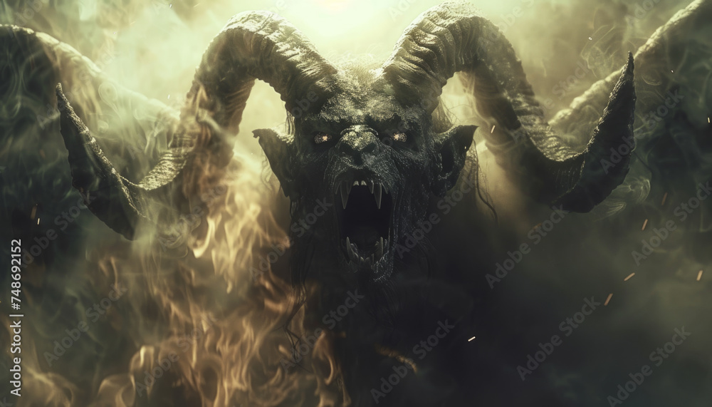 Portrait of the devil from hell in the dark. Stock Illustration | Adobe ...