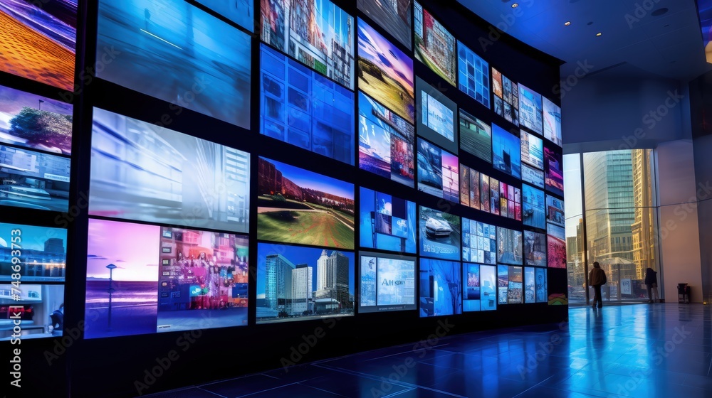 Multimedia video wall. Which is used in television broadcasting ...