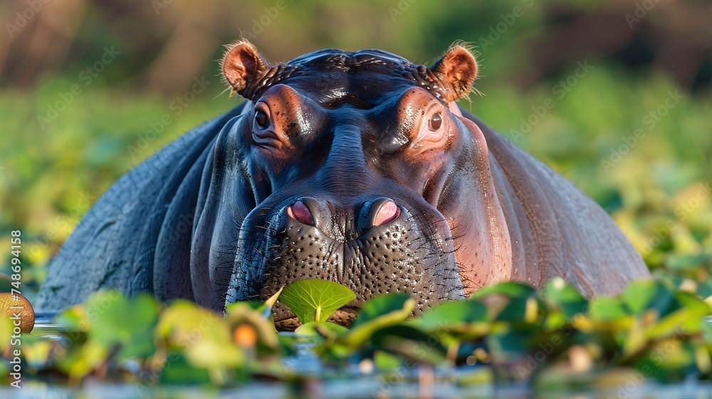 breathtaking closeup of a large hippo in its aquatic environment ...