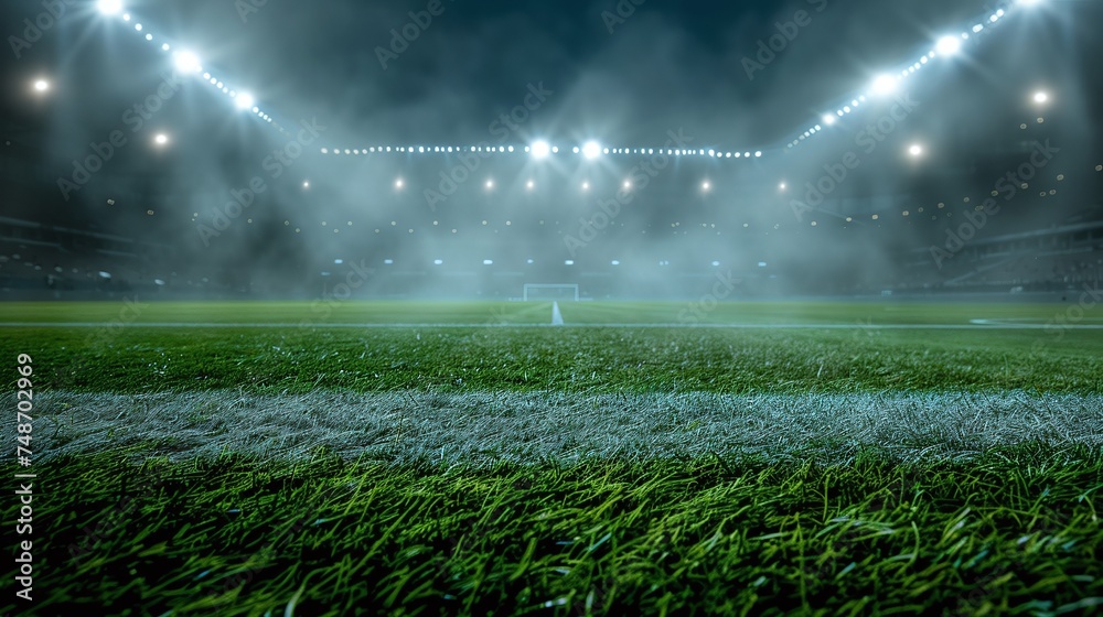 soccer game in football stadium arena with spotlight, sport background ...