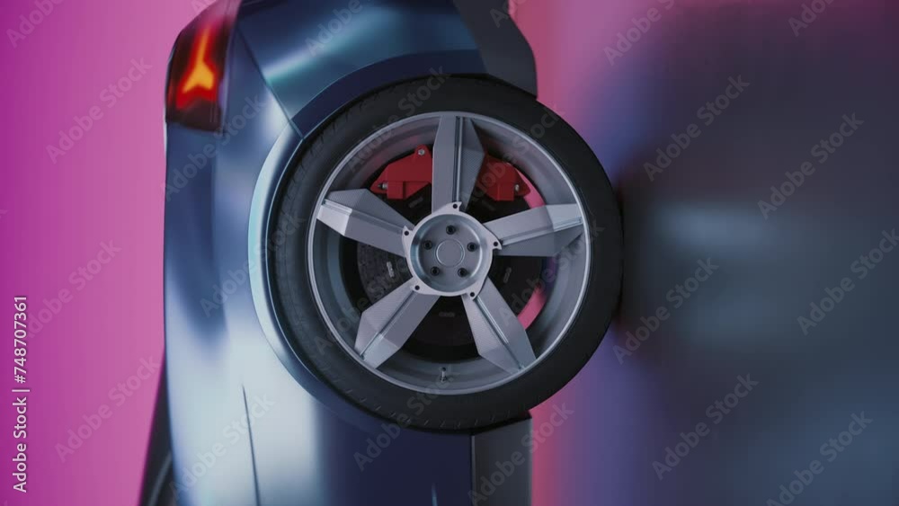 Close-up Sports Car Wheel on Blue and Pink Background Rotating View of ...