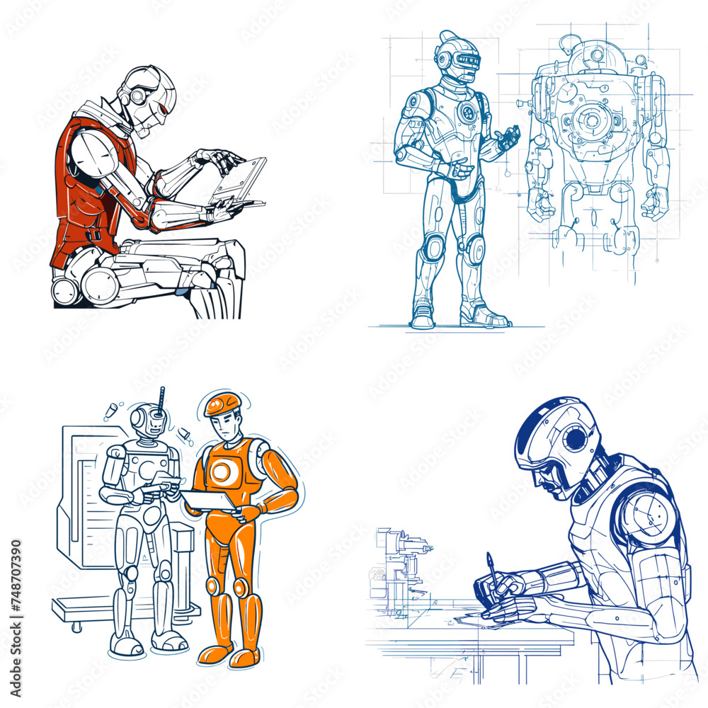 Robotics Engineer (Person with Robot Blueprint). simple minimalist ...