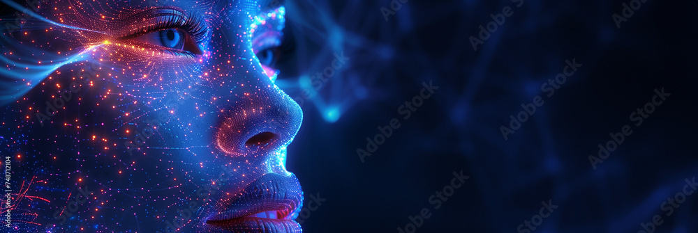 Artificial intelligence banner concept. AI banner. AI face mapping ...