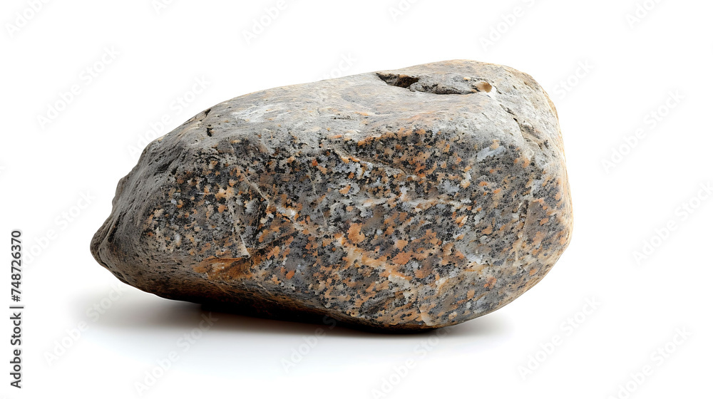 Large, smooth rock isolated on white background. The rock is a mix of ...