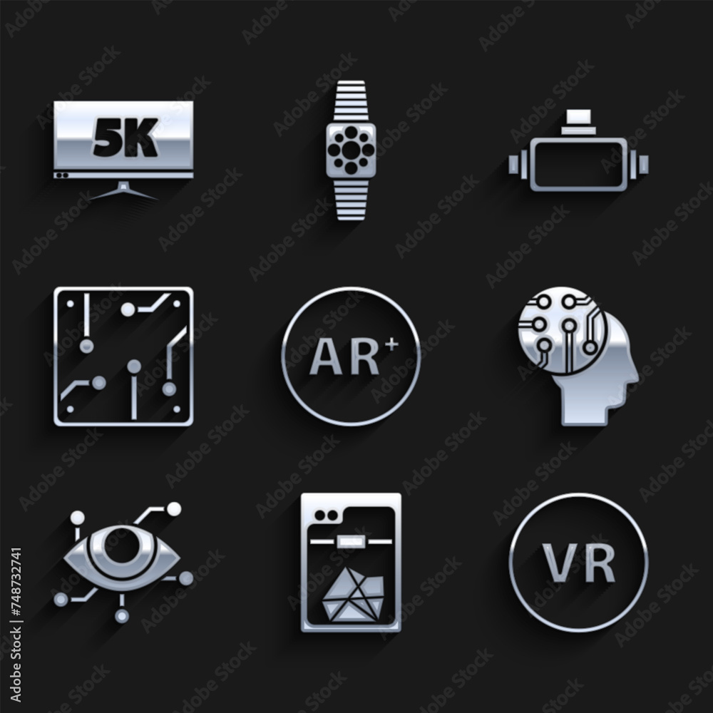 Set Ar, augmented reality, 3D printer, Virtual, Human brain as digital circuit board, Processor ...