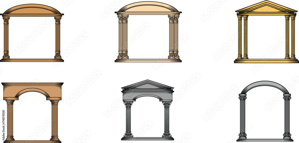 Set of Vintage architecture arch greek with columns ancient pillars ...
