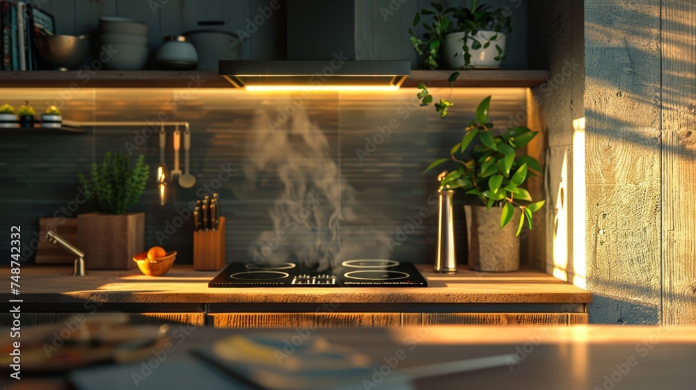 Modern induction cooktop with digital interface in a sleek kitchen ...