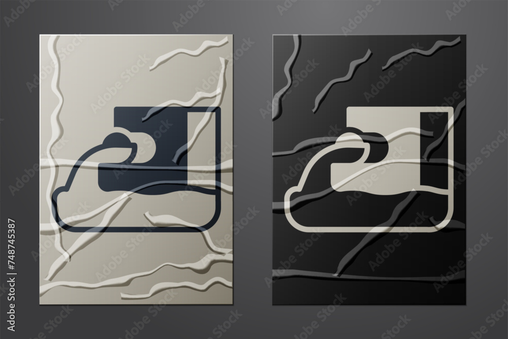 White Wastewater icon isolated on crumpled paper background. Sewer pipe ...