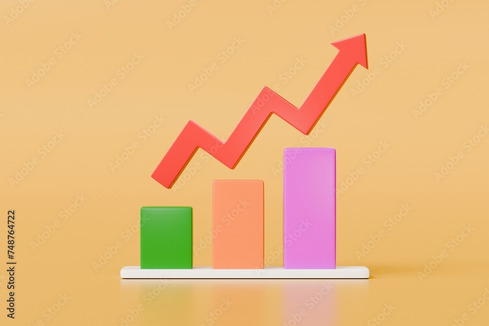 3d Red arrow with Graphs bar charts, diagrams, bars with growth red ...