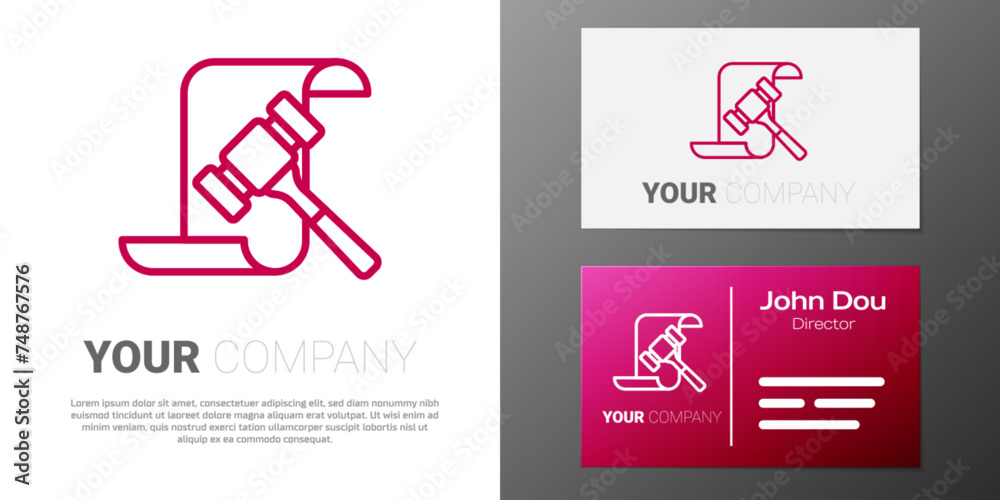 Logotype line Auction hammer icon isolated on white background. Gavel ...