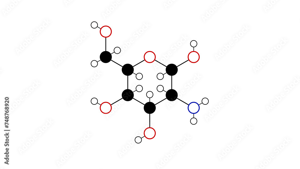d-galactosamine molecule, structural chemical formula, ball-and-stick ...