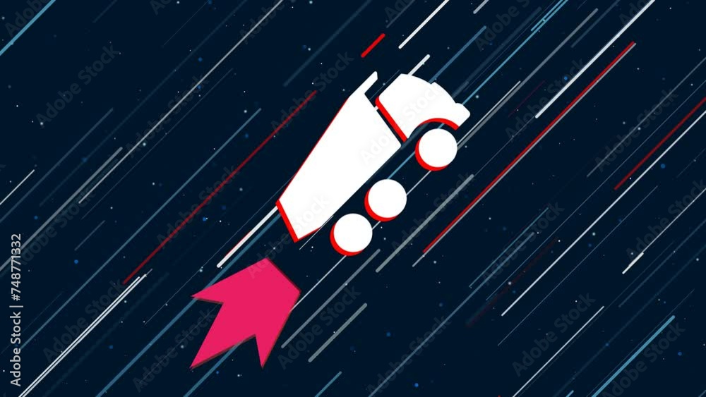 Vidéo Stock Truck symbol flies through the universe on a jet propulsion ...
